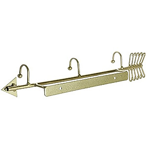 MyGift Wall Mounted Collectible Plate Saucer and Tea Cup Display Rack with 3 Hooks, Brass Tone Metal Arrow Design Decorative Wall Plate Holder, Set of 2