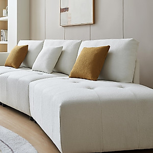 120'' Teddy Fabric Sofa, Modern Modular Sectional Couch, Button Tufted Seat Cushion for Living Room, Apartment & Office.(Beige)