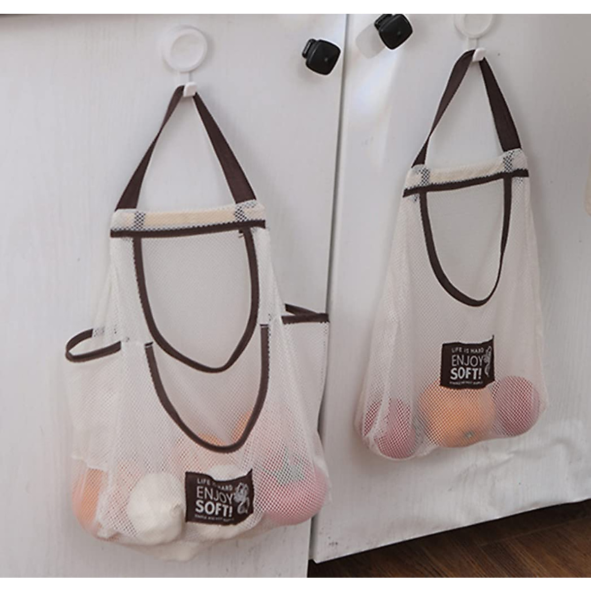 3PACK Mesh Reusable Bag Mesh Bags Hanging Storage Onion Holder Portable Washable Cotton Mesh String Organic Organizer|Mesh produce bags|Eco friendly Over the Door Pantry Organizer (3PACK-Beige)