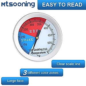 2PCS Grill Thermometer, BBQ Charcoal Grill Pit Smoker Temp Gauge with Fahrenheit and Heat Indicator for Smoker Grill Wood Charcoal Pit, Heat Indicator Grill Temp Thermometer