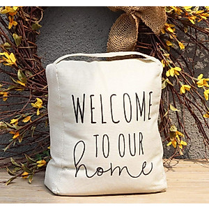 Welcome to Our Home Door Stop with Handle|Decorative Weighted Fabric Door Stopper for Bedroom,Living Room and Exterior Doors