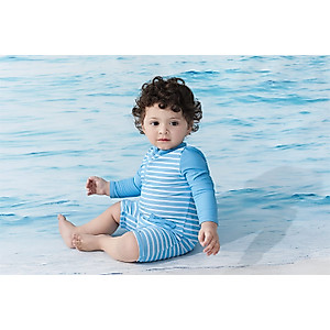 UMELOK Infant Swimwear Boy One Piece Full Zip with Long Sleeve UPF 50+ Sun Protection Swimsuit Sky Blue-Stripe,6M