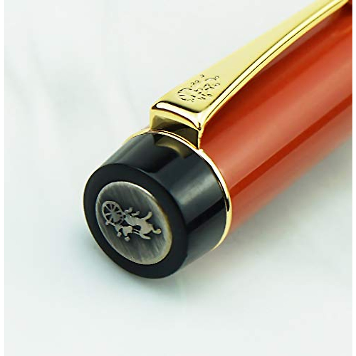 Jinhao 100 Resin Fountain Pen 18KGP Medium Nib 0.6mm with Golden Clip Writing Gift Pen (Orange-Red)