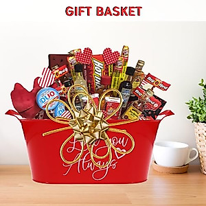 Ja'Cor Love You Always Red Plastic Oval Buckets with Handles, Wedding Valentines Day Gifts Gift Baskets Organizer Storage Containers Ice Bucket Party Holiday Decorations with 1-Pc Ja'Cor Spatula