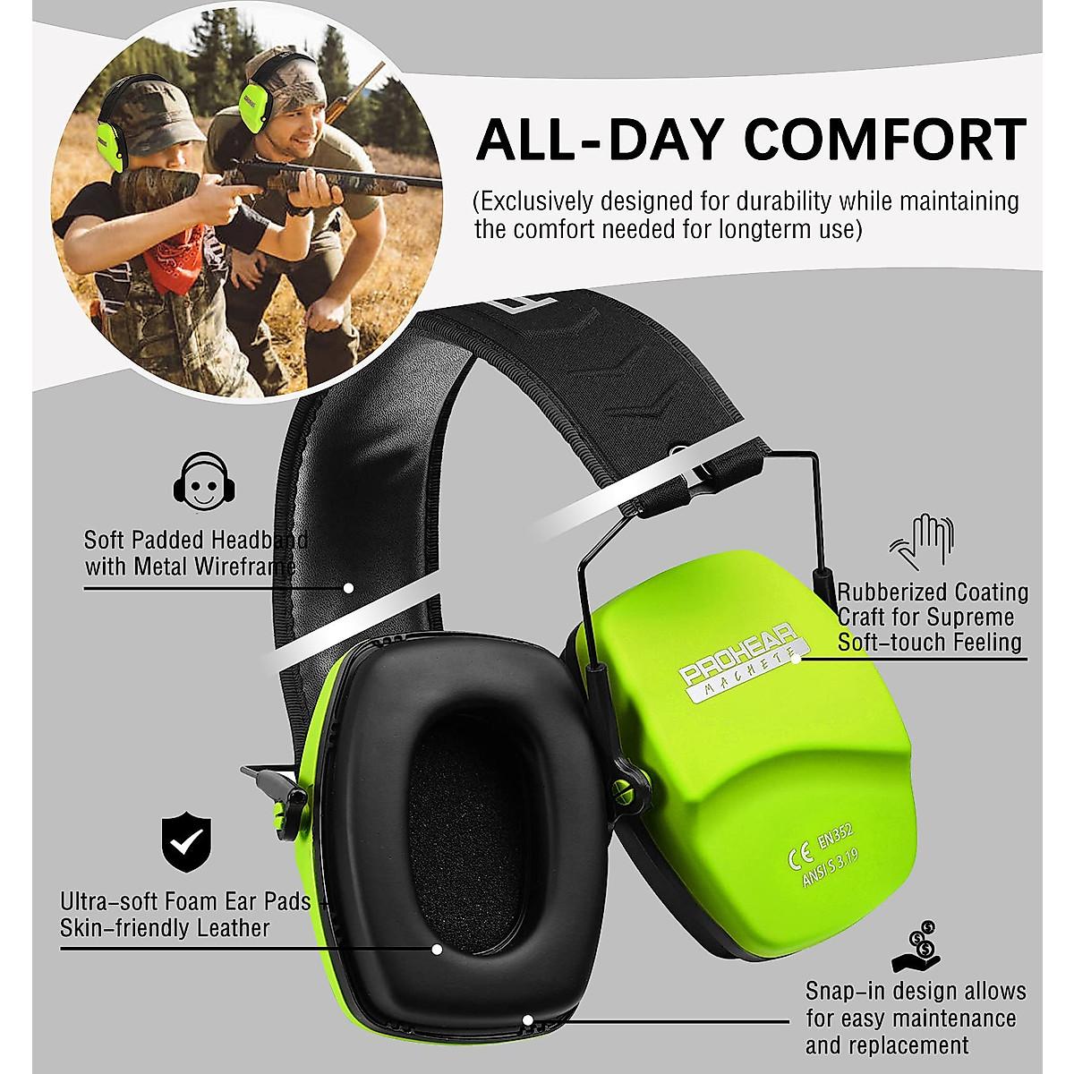 PROHEAR 016 Shooting Ear Protection Earmuffs 2 Pack, NRR 26dB for Gun Range, Hunting -Black and Fruit Green