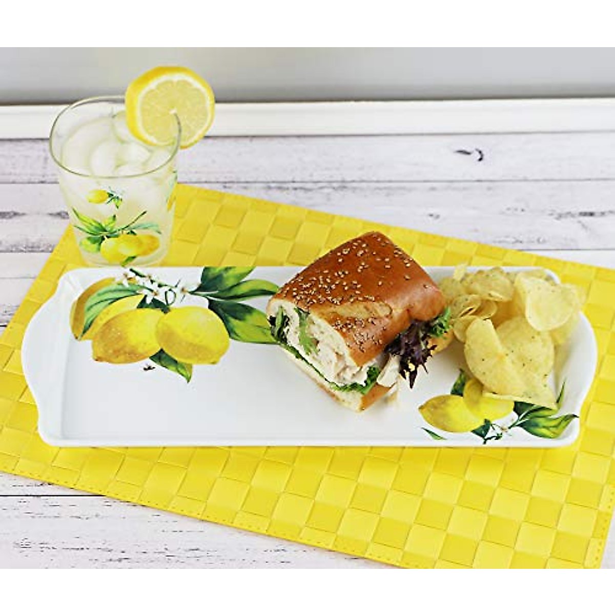 Calypso Basics Fresh Lemons by Reston Lloyd 2pc Melamine Tray Set, Lemons with Honey Bees