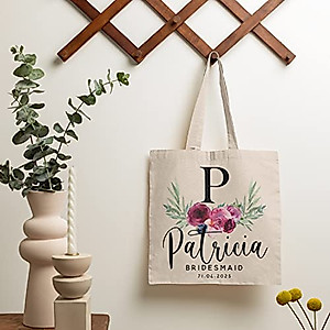 Single, Floral Totes for Bridesmaid Personalized, Initial Tote Bag w/Name - 8 Flowers, Monogrammed Bridal Shower Bags, Bridesmaid Gifts