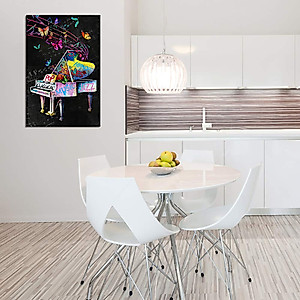 LevvArts Piano Wall Art Decor Grunge Graffiti Painting Canvas Pictures Artwork Pop Music Poster Art Prints for Home Bedroom Room Decorations 24x36inch