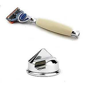 G.B.S Men’s Faux Ivory Shaving Gift Set, 5 Blade Compatible Ivory Handle Razor, Ceramic Ivory Shaving Mug, Shaving Brush, Sandalwood Aftershave, Natural Shaving Soap & Razor Stand Grooming Kit for Men