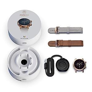 Moto 360 3rd Gen 2020 - Wear OS by Google - The Luxury Stainless Steel Smartwatch with Included Genuine Leather and High-Impact Sports Bands - Gold (Renewed)