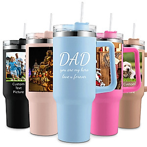 RYTOTHU Personalized Tumbler with Handle and Straw - 40 Oz Custom Insulated Stainless Steel Tumblers with Name, Customized Travel Coffee Cup, Personalized Photo Gift for Women Men