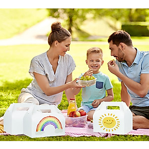 UnicoPak 30 Pcs 9x6x6 Large Gable Boxes White Gift Boxes with Handles Bakery Boxes Treat Boxes Paper Lunch Boxes To Go Boxes for Birthday Wedding Party Favors Picnic Christmas