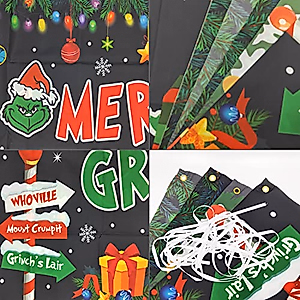 JKQ Merry Grinchmas Backdrop Banner 73 x 43 Inch Large Size Christmas Background Banner Xmas Party Decorations Christmas Holiday Baby Shower Birthday Indoor Outdoor Photo Booth Props