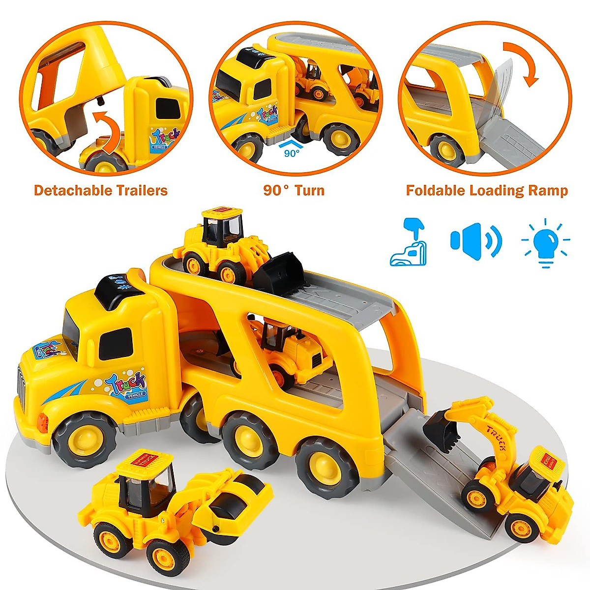 aotipol Construction Toy Trucks for 3-6 Year Old Boys & Girls, 5 in 1 Toy Cars with Light and Sound, Friction Power Play Vehicles, Gift Toys for Kids and Toddlers Ages 3-6