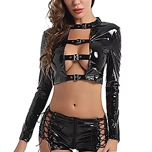 ZHENGJC Wet Look Lingerie for Women Women Latex Lingerie Sexy Latex Costume Corsets Slutty Party