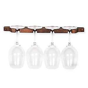 Rustic State Suvla Wall Mounted Wood Stemware Rack Hanging Shelf Glassware Holder Bar Organizer with 8 Wine Glass Storage 17 Inch Long Walnut