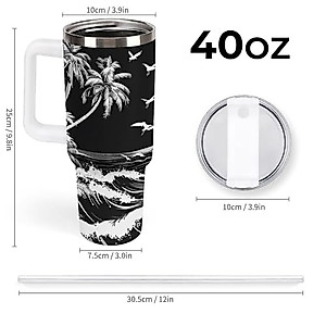 Palm Tree Black 40OZ Tumbler Stainless Steel Travel Mug Water Bottle Car Cup Tea Cups with Lid White-style