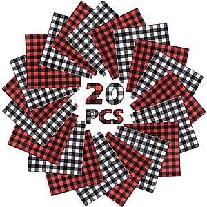 20 Pieces Precut Gingham Fabric, Xmas Cotton Buffalo Plaids Color Red/Black/White Squares for Sewing Quilting DIY Homemade Craft Decoration 10 x 10 inches (Mix)