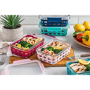 Ello DuraGlass Glass Food Storage Meal Prep Containers with Silicone Sleeve and Airtight Lids, 6 Piece 3 Pack, Mixed Berry