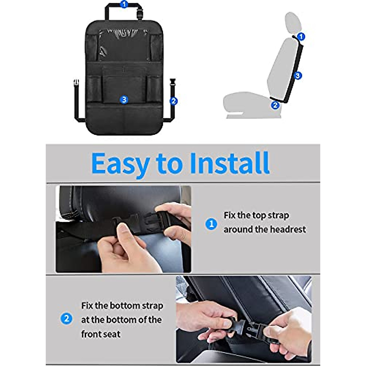 Exptolii Car Backseat Organizer, Seat Back Protector Kick Mats with 10" Tablet Holder and 10 Storage Pockets for Kids, Toddlers, Travel Accessories (1 Pack)