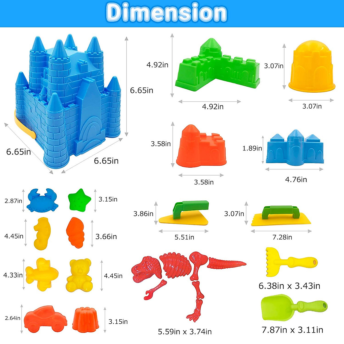 25 Pcs Kids Beach Sand Toys Set, Beach Toys Includes Castle Bucket, Sand Molds, Beach Shovel Tool Kit, Sand Castle Building Kits, Kids Outdoor Toys Sandbox Toys for Toddlers Kids Outdoor Play