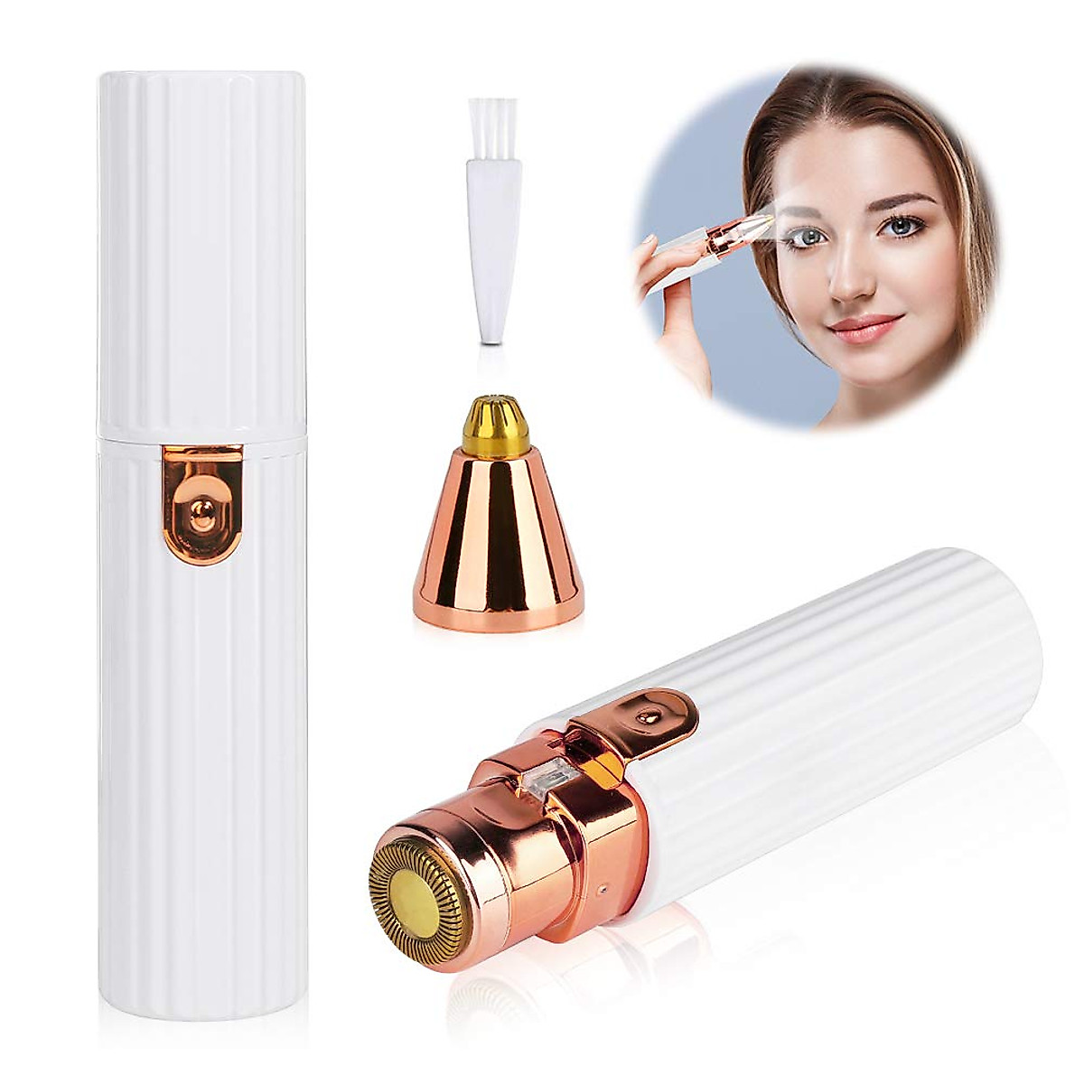 Facial Hair Removal for Women, Number-one 2 in 1 Eyebrow Epilator Electric Painless Facial Hair Remover, Rechargeable Waterproof Shaver with Built-in LED Light for Peach Fuzz Eyebrow Lip Hair (White)