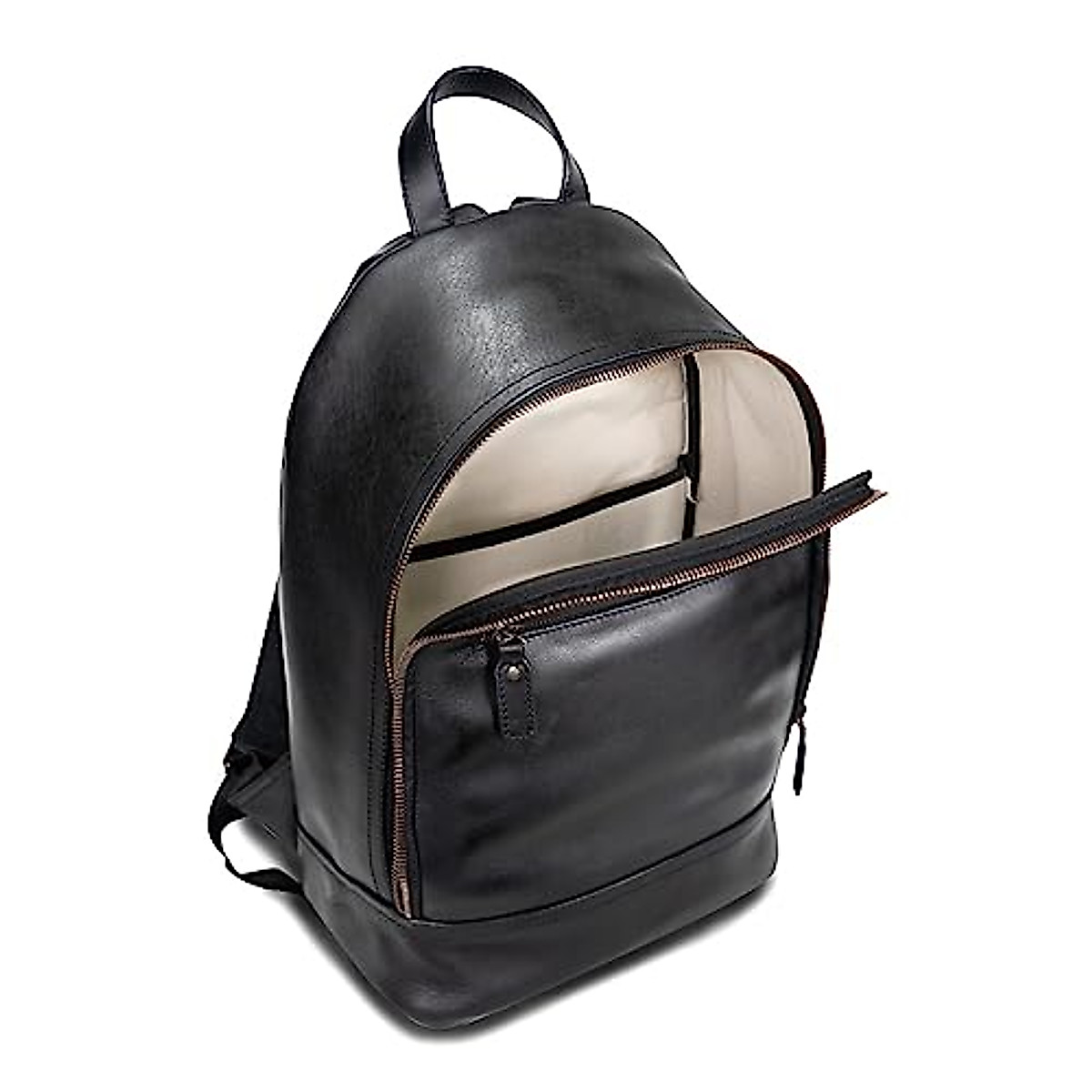 WESLEATH Premium Leather Backpack | Slim Computer Rucksack for Work & Travel - Full Grain Leather Shoulder Daypacks For Men Hand-Detailed In Black