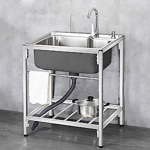 Kitchen Sink for Washing Single Bowl 304 Stainless Steel Utility Sinks Freestanding Outdoor camping dish washing station with Console & Stand for Indoor Garage Kitchen Laundry Room ( Size : 70*46*75cm