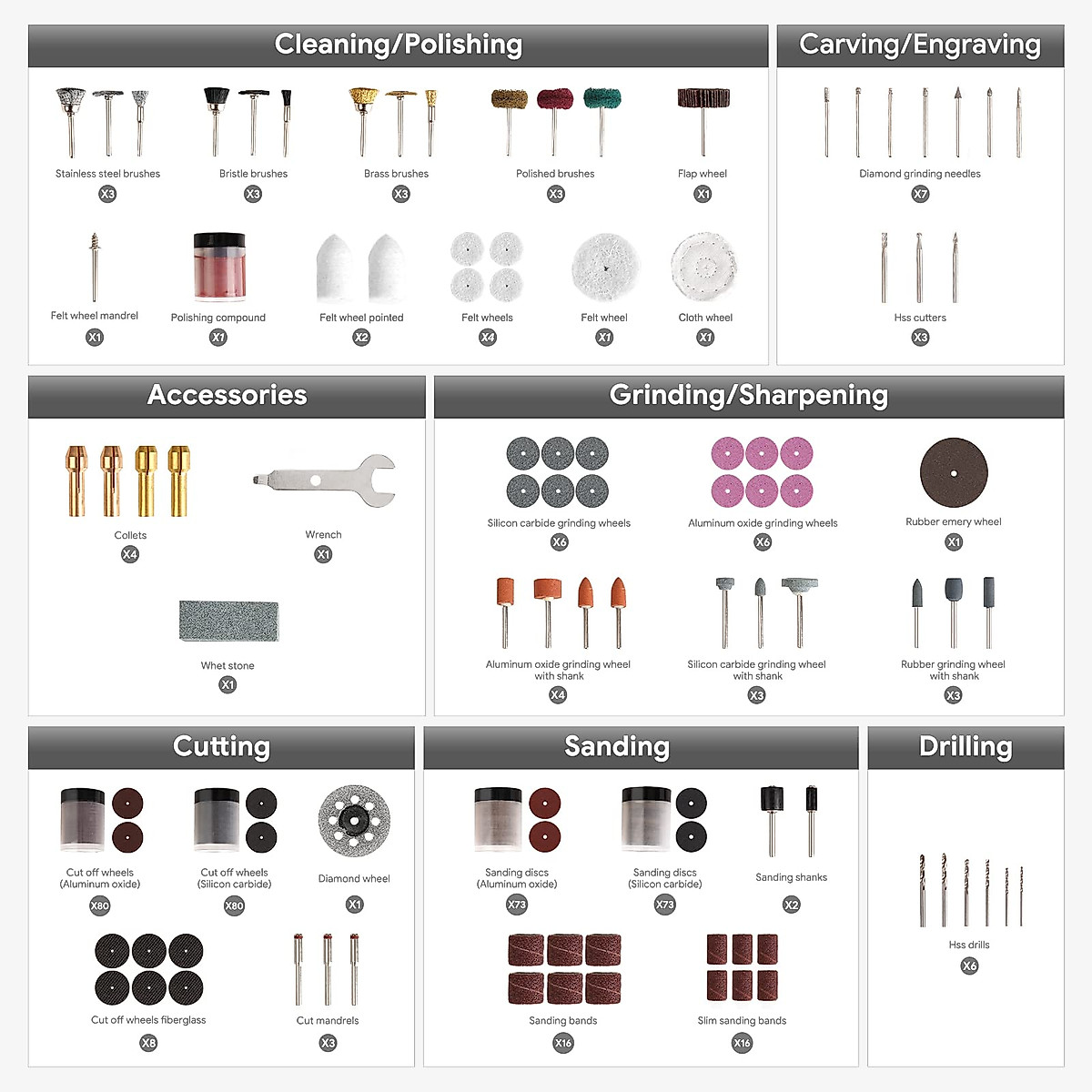 DEPSTECH Rotary Tool Accessories Kit, 420Pcs Accessory Set, 1/8"(3.2mm) Diameter Shanks, Universal Kit Fits All Tool for Carving, Sanding, Cutting, Drilling, Grinding, Cleaning and Polishing- AT420