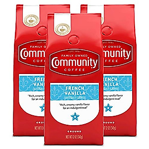 Community Coffee Premium Ground Coffee, French Vanilla Flavored, Medium Roast, 12 oz., (Pack of 3)