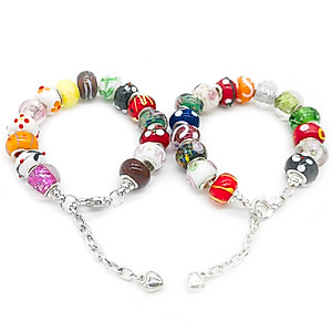 Weebee Murano Glass Beads Large Hole Beads European Lampwork Spacer Beads Silver Plated Cores Bracelet Charms for Jewelry Making 50 Pcs Mix