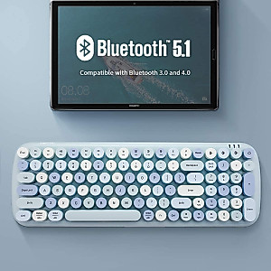 MOFII Bluetooth Wireless Keyboard for iPad, Laptop, PC, Mac, Smartphone, Connect 3 Bluetooth Devices, Cute Colorful Round Keys Retro Aesthetic Keyboard - Blue