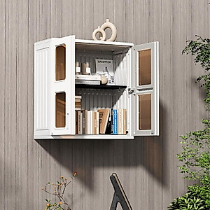 ZZM Resin Toilet Storage Cabinet,Wall Cabinet Double Door,Bathroom Storage Organizer (L28*W13*H30in) Decorative Display Case,Small Kitchen Storage Cabinet with One Shelf,Transparent Window