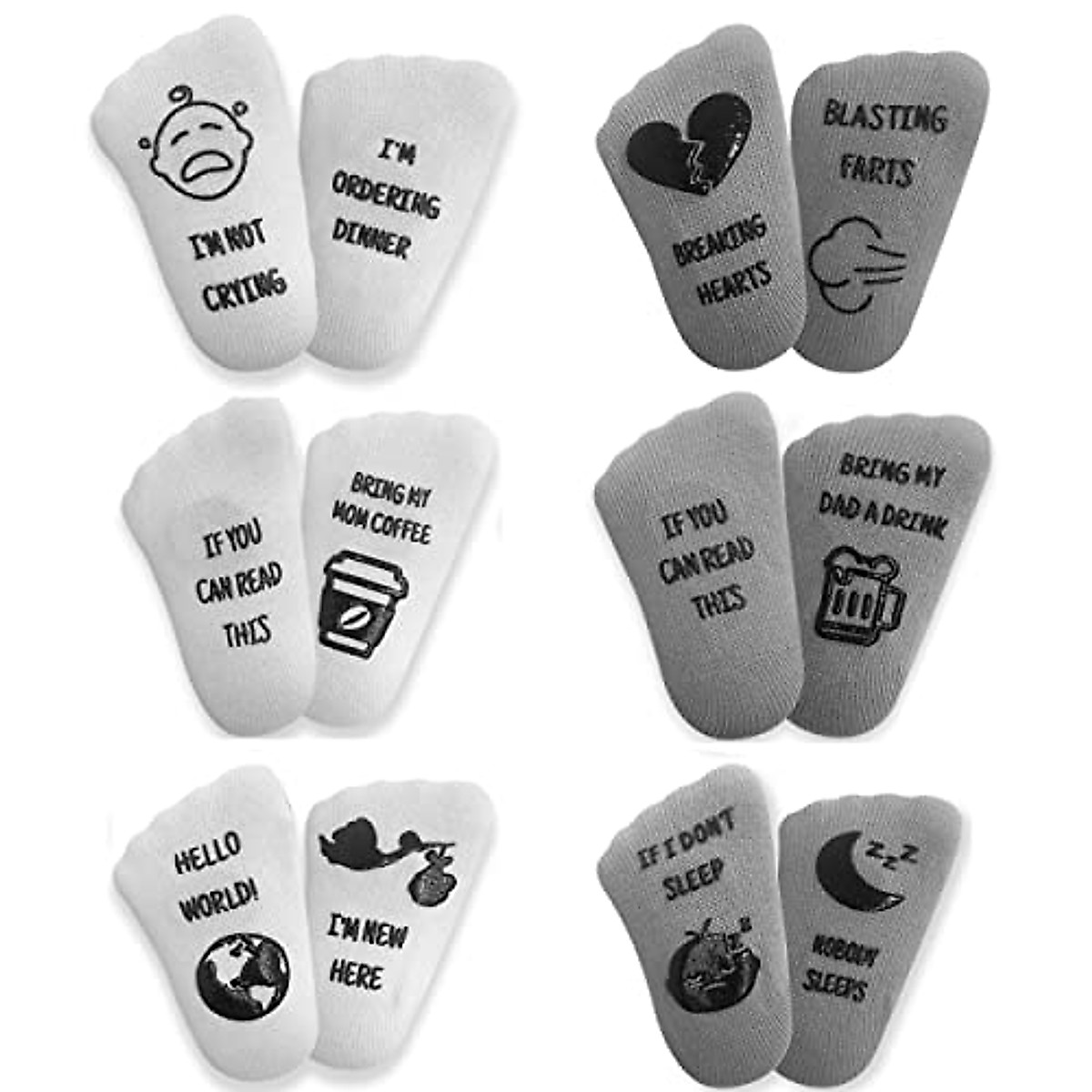 Baby Socks Gift Set for Boys & Girls - 6 Hilarious Gender Neutral Designs Perfect for Baby Shower - Cute Newborn Baby Socks for Baby Registry Search
