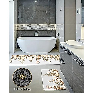 Eucalyptus Leaves Bath Mat for Tub,Non Slip Bathroom Floor Runner Rug Quick Dry & Absorbent Diatomaceous Earth Shower Sink Kitchen Doormat,Thanksgiving Fall Plant American Farmhouse 20x32+20x47