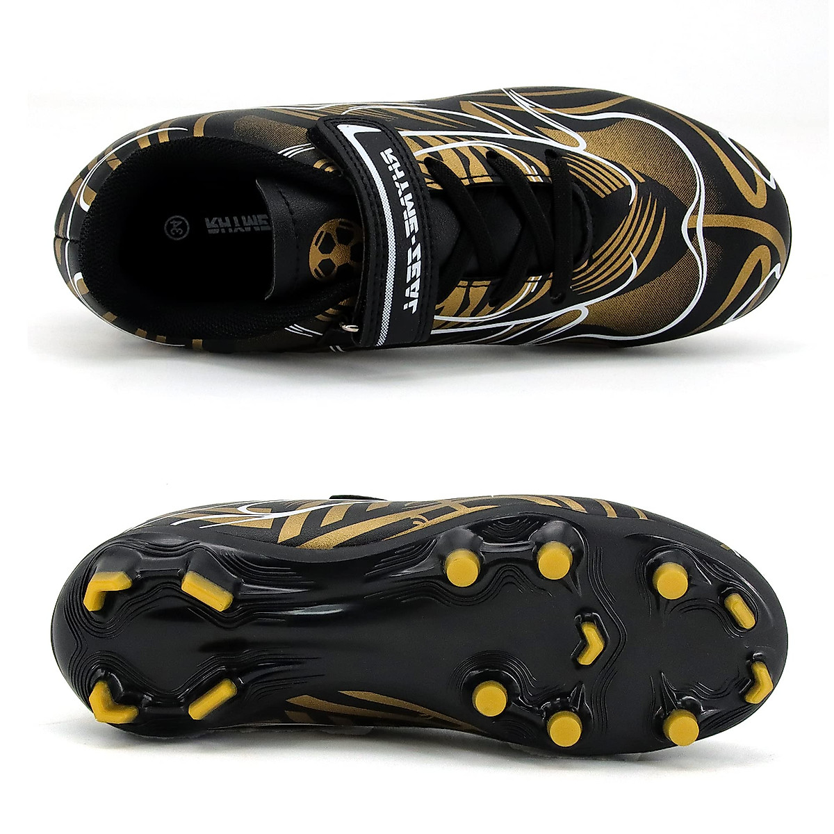 Rhyme-Zeal Girls Cleats Soccer Boys Soccer Shoes Firm Ground Professional Football Shoes Black Gold 3.5 Big Kids