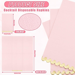 Sumind 100 Pcs Baby Pink Cocktail Napkins with Gold Foil Scalloped Edges 2 Ply Paper Dinner Napkins Disposable Party Napkins for Guest Wedding Reception Baby Shower Birthday Supplies, 13 x 16 Inch