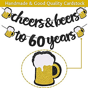 60th Birthday Decorations, 60 Years Anniversary Decorations Cheers to 60 Years Banner, 60 Sign Latex Balloon, 32 Inch Number 60 Gold Foil Balloon Cheers Cup Foil Balloon for 60 Birthday Wedding Party