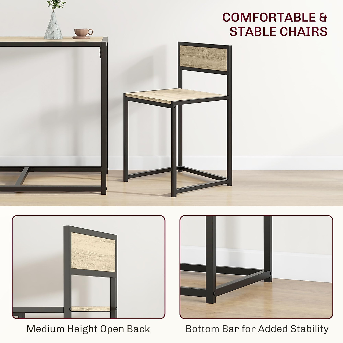 HOMCOM 3-Piece Industrial Dining Table Set for 2, Kitchen Table and Chairs, Dining Room Sets for Small Spaces, Oak