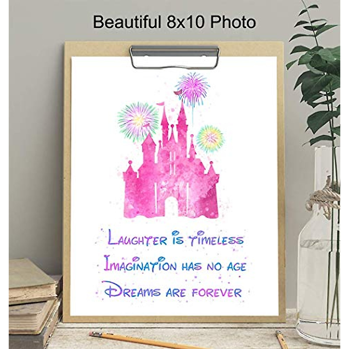 Quote Wall Art Poster Print - 8x10 Castle Cute Pink Girls Room, Bedroom Decoration, Home Decor - Inspirational Motivational Gift for Kids and Women - 8x10 Unframed Photo print