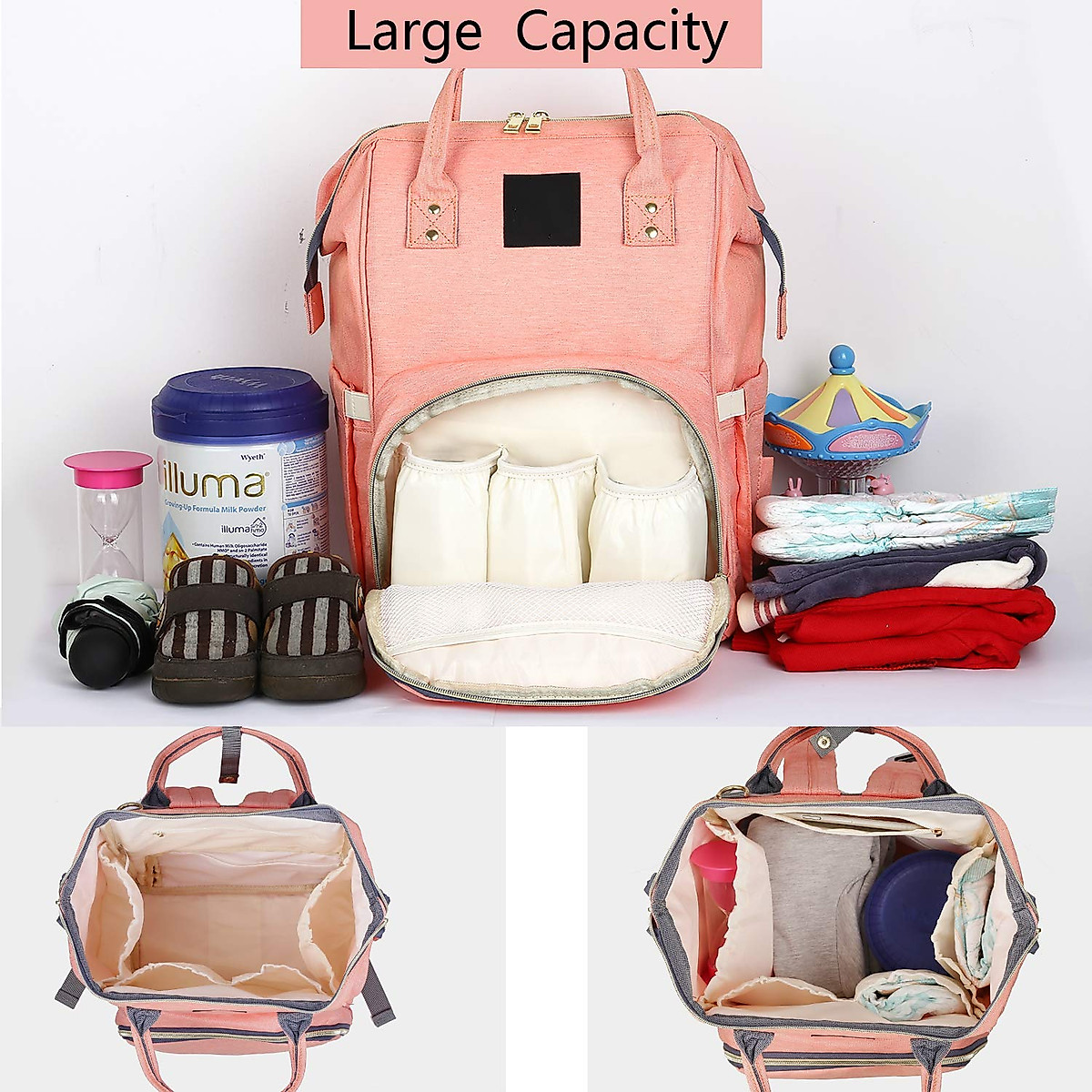 Diaper Bag Multi-Function Waterproof Travel Backpack Nappy Bags Large Capacity Stylish and Durable for Baby Care. (Orange Pink)