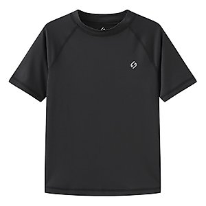 HODOSPORTS Boys UPF 50+ Rash Guard Swim Shirts Short Sleeve Quick Dry UV Protection Sun Shirt Black