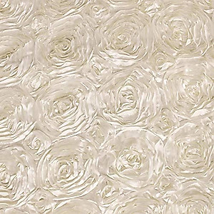 AK Trading 54-Inch Wide Premium Satin Rosette 3D Rose Design Ribbon Fabric (Ivory, 1 Yard)