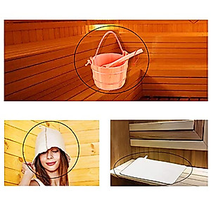 Bestnewie Sauna Bucket with Ladle Handmade Wooden Sauna Bucket Sauna Spa Accessory - 5 Liter (1.3 Gallon) Sauna Bucket with Felt Sauna Hat and Sauna Seat Pad