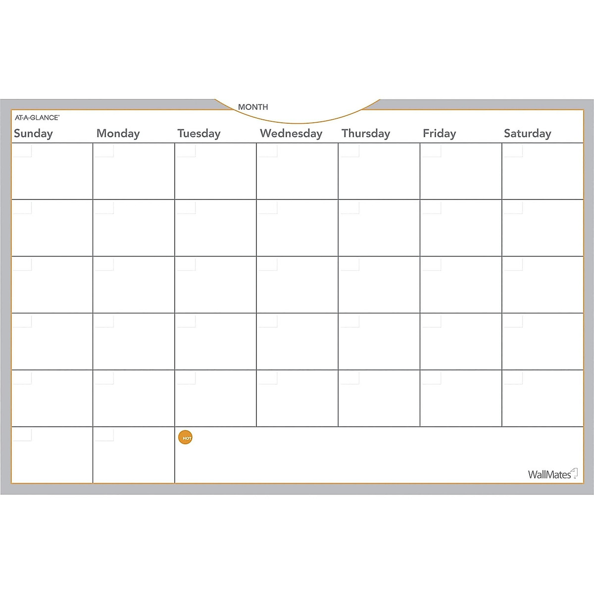 AT-A-GLANCE AW602028 WallMates Self-Adhesive Dry Erase Monthly Planning Surface, 36 x 24 , Gray/White/Orange