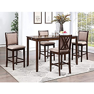 New Classic Furniture Amy Kitchen Counter Island Dining Table for 4 with Storage Shelf & USB Chargers, Traditional Brown Cherry