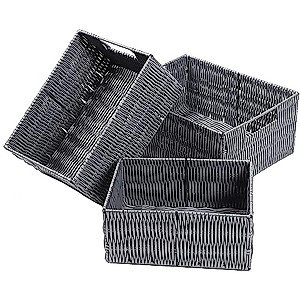 Elevon Handmade Wicker Storage Baskets Organizer Bins, Set of 3, Gray