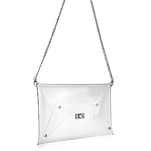 HOXIS Large Size PVC Clear Envelope Clutch Gold Chain Crossbody Bag Women's Purse (Clear)
