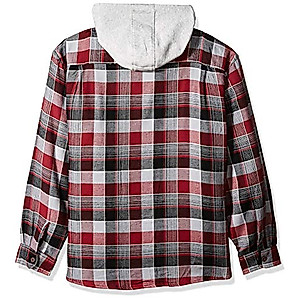 Wrangler Authentics Men's Long Sleeve Quilted Lined Flannel Shirt Jacket with Hood, Biking Red, Small