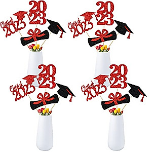 Graduation Party Centerpieces for Tables 2023 Red Glitter Graduation Tables Centerpieces Sticks, Class of 2023 Table Toppers for 2023 Graduation Table Decorations - 24 Pieces